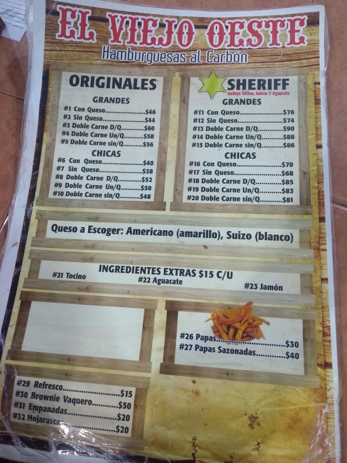 Carta del restaurante Hamburguesas El Viejo Oeste, Matamoros, Calle ...