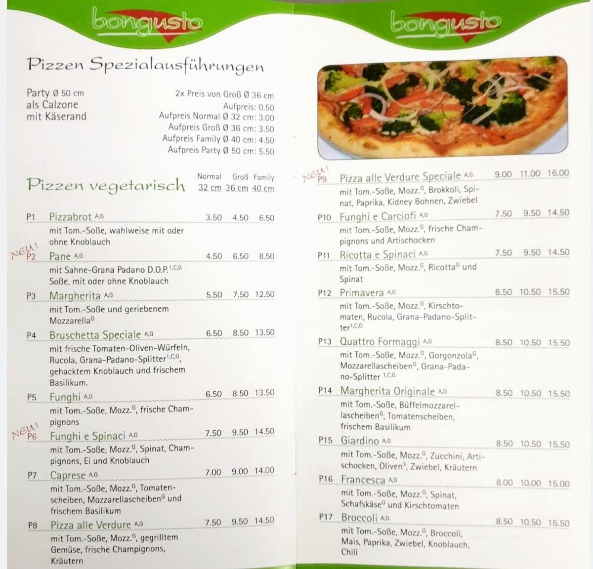 Speisekarte von bongusto Lieferservice pizza, Passau