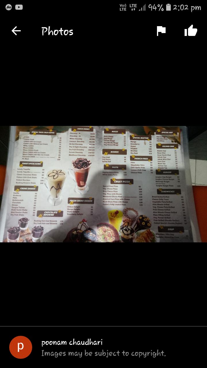 Menu at Pocket Cafe, Pimpri-Chinchwad, JR92+47X