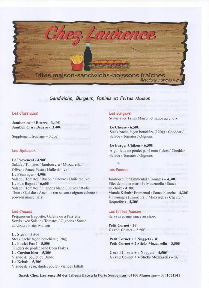 Menu au SNACK MOP KEBAB restaurant, Manosque