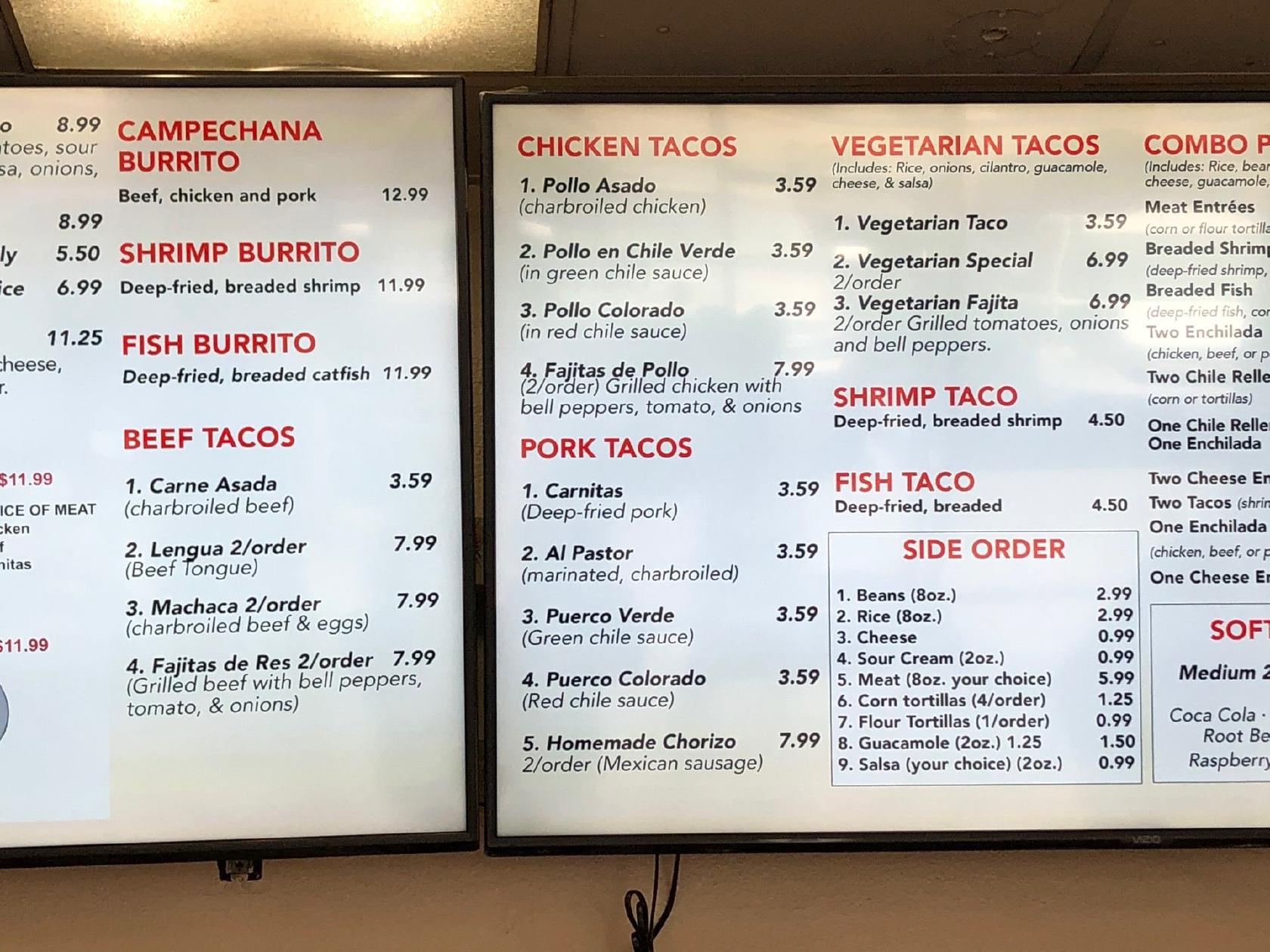 Menu at Tacos de Acapulco San Luis Obispo restaurant, San Luis Obispo ...