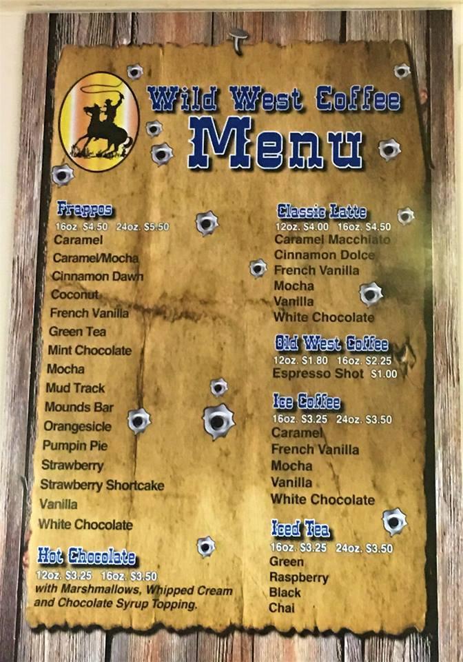 Menu at Wild West Coffee, Laughlin