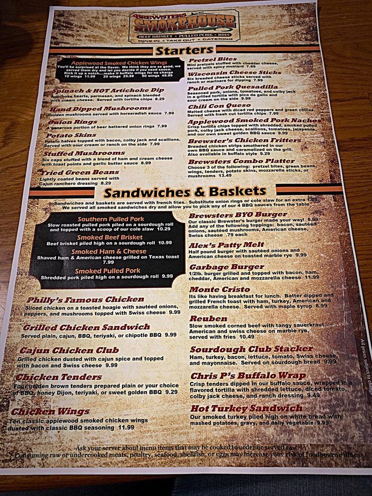 Menu at Brewsters Smokehouse restaurant, Otsego