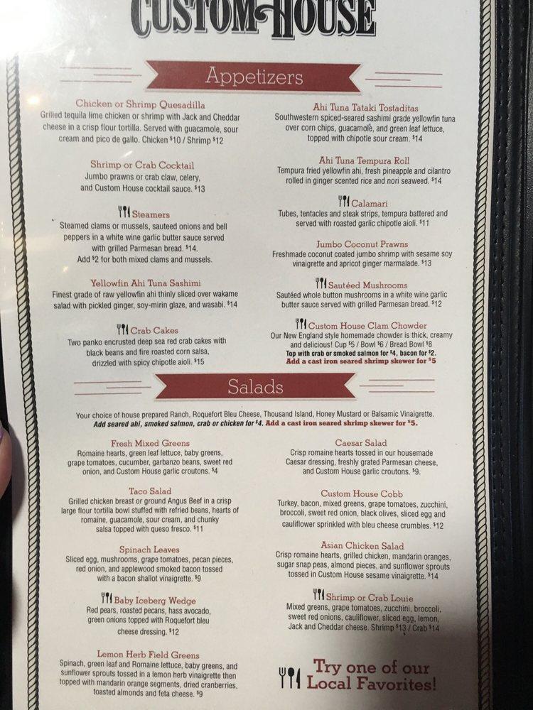 Menu at Custom House restaurant, Avila Beach