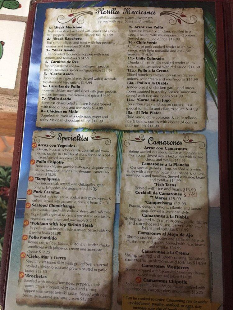 Menu at San Blas restaurant, Wilsonville
