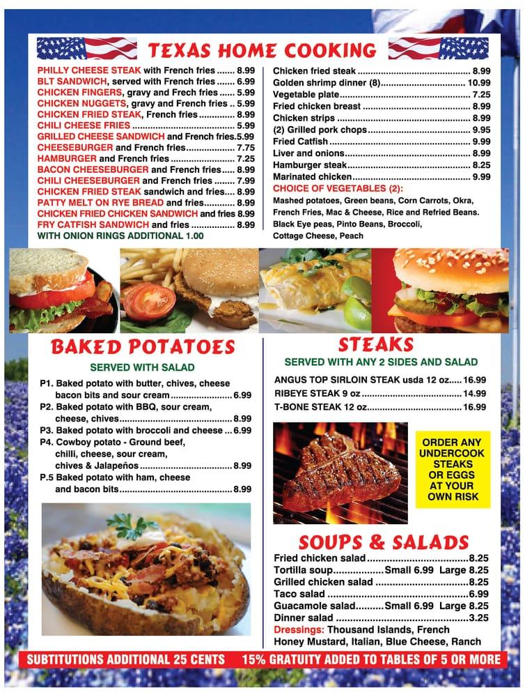 Menu at Texas Cafe Athens, Athens