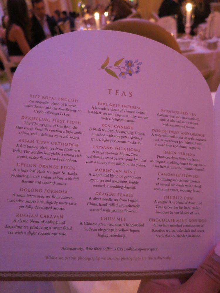 Menu at The Ritz Restaurant, London