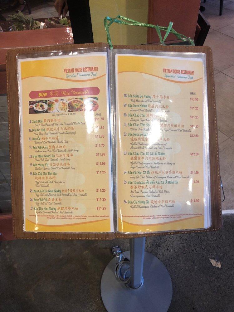 Menu at Vietnam House restaurant, Tukwila