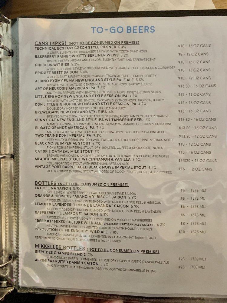 Menu at 2nd Shift Brewing, St. Louis