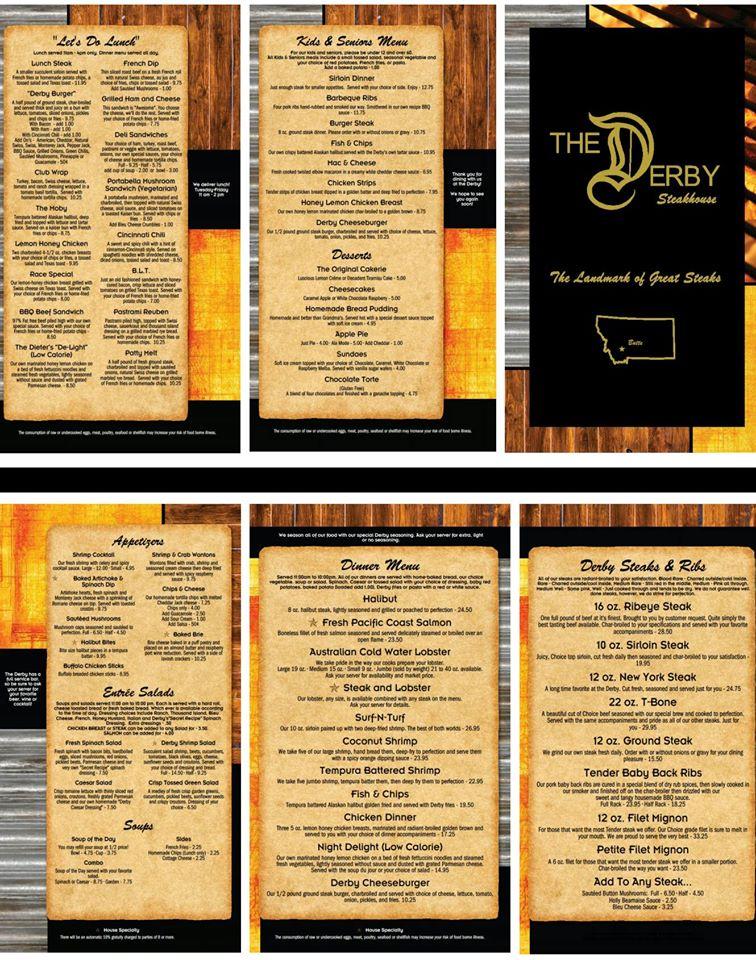Menu at The Derby Steakhouse, Butte
