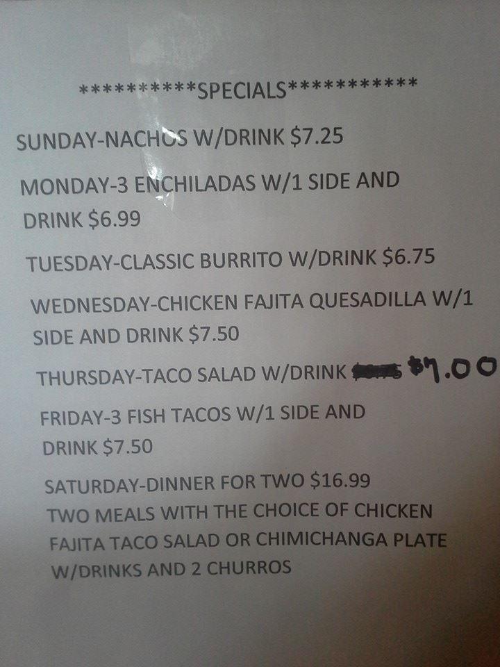 Menu at El Rancho Del Burrito restaurant, Bedford