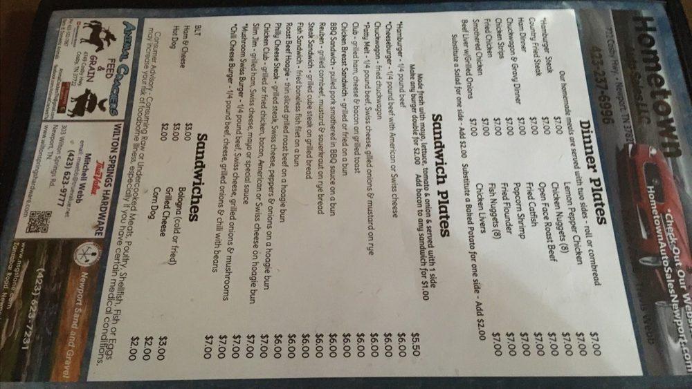 Menu at Janice's Diner restaurant, Cosby