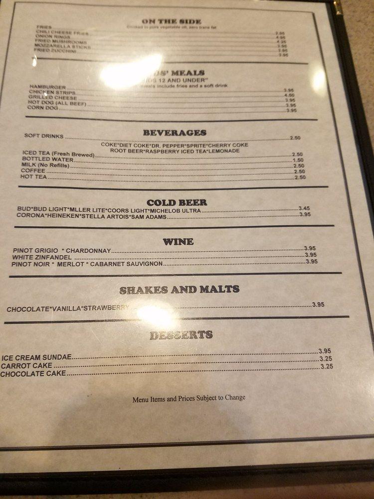 Menu at Pit Stop restaurant, Boulder City