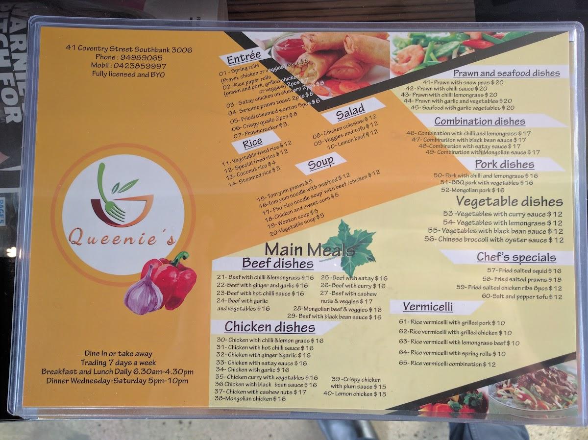 Menu at Queenie's cafe, Southbank