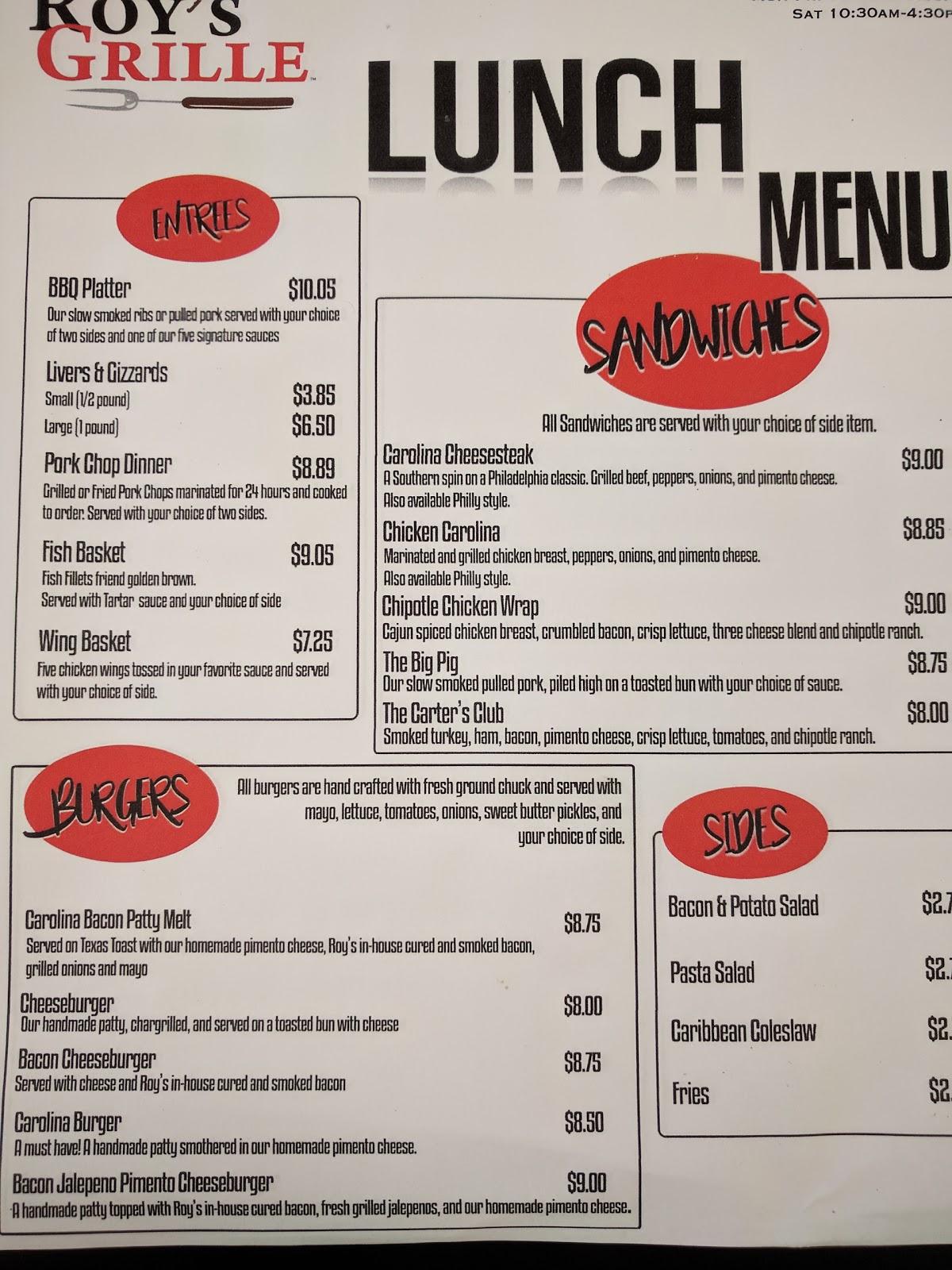 Menu at Roy's Grille BBQ, Irmo