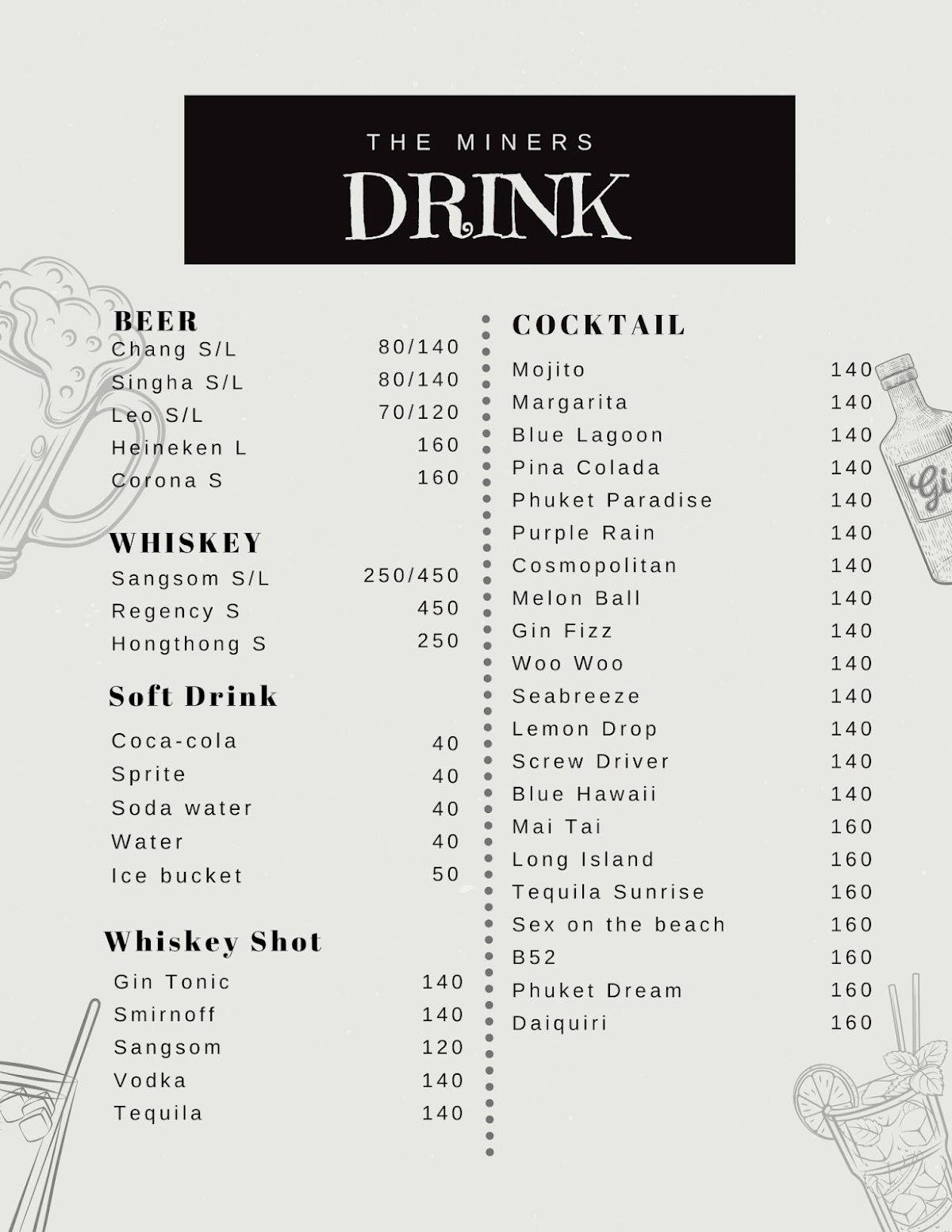 Menu at The Miners Phuket Old Town pub & bar, Phuket