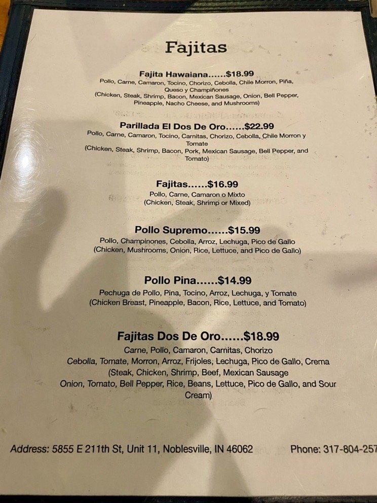 Carta del restaurante EL DOS DE ORO TAQUERIA, Noblesville