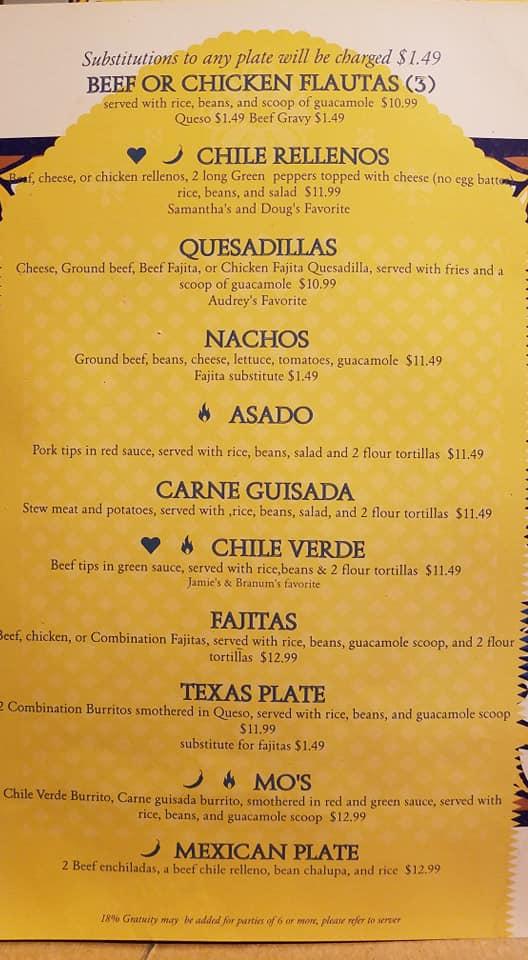 Menu at El Banquete restaurant, Midland, Rankin Hwy