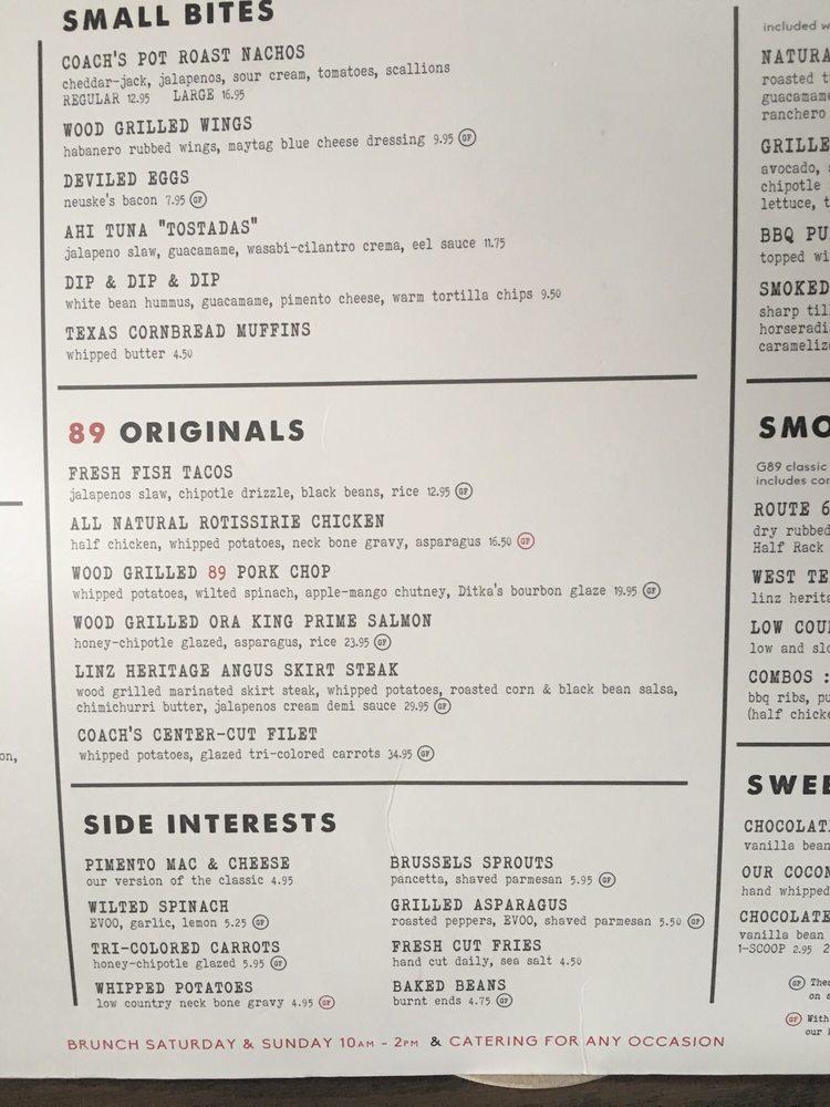 Menu at Grill 89 pub & bar, Westmont
