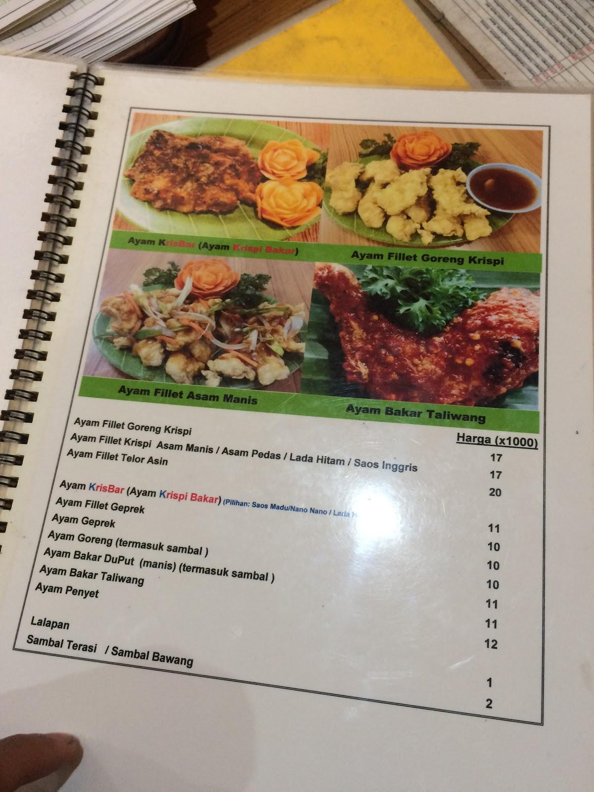 Menu at Pondok Ikan Dua Putri restaurant, Yogyakarta, Jl. Prof. Herman ...