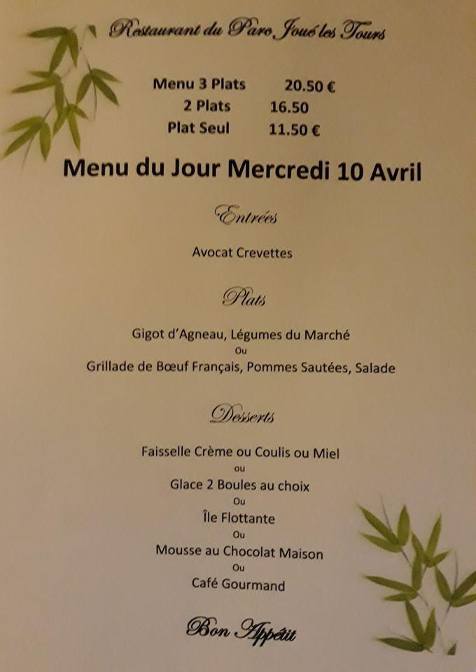 Menu au Restaurant du Parc, Joué-lès-Tours