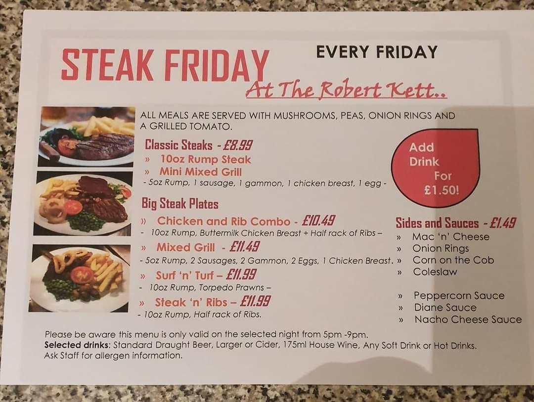 Menu at Robert Kett pub & bar, Wymondham