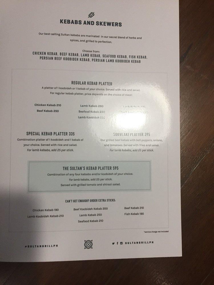 Menu at Sultan Mediterranean Grill restaurant, Makati, UG9 Valero Plaza ...