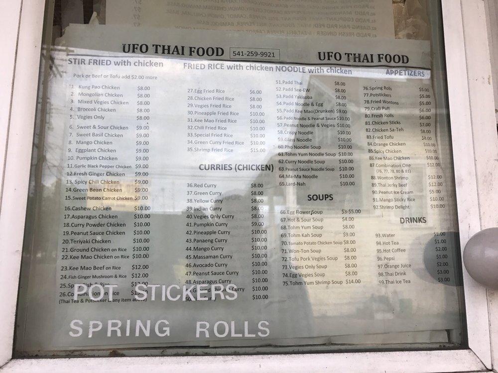 Menu at UFO Thai Food restaurant, Lebanon