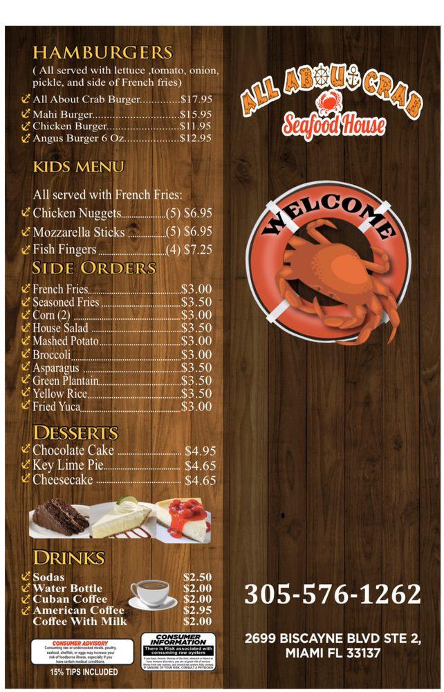 Menu at All About Crab restaurant, Miami
