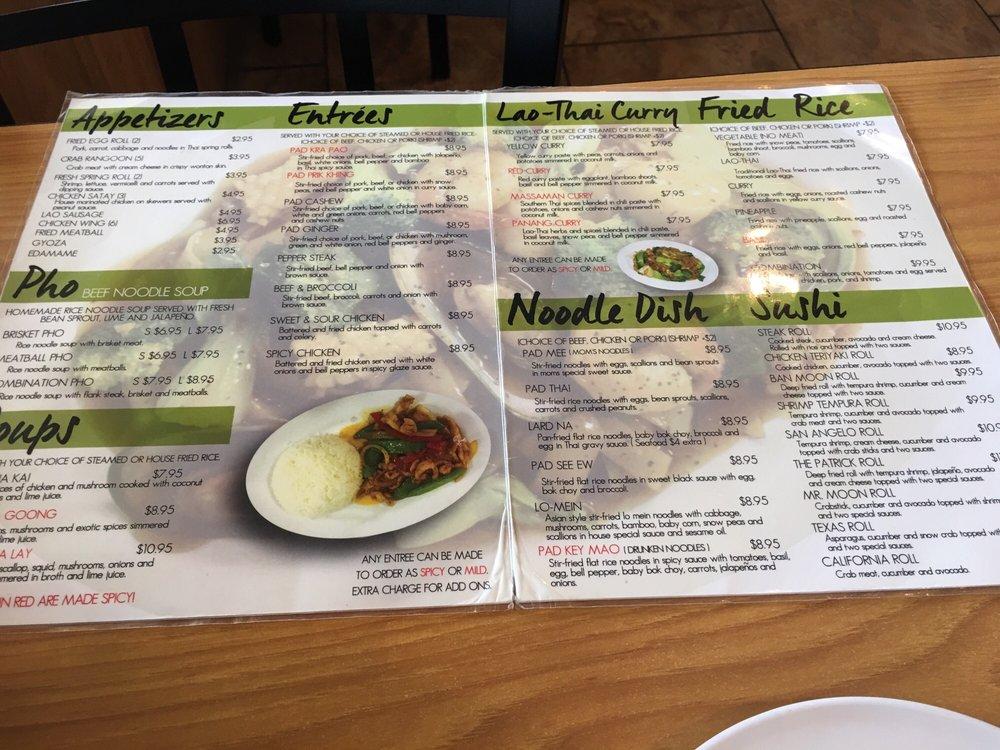 Menu at Ban Moon restaurant, San Angelo, 405 W Ave N