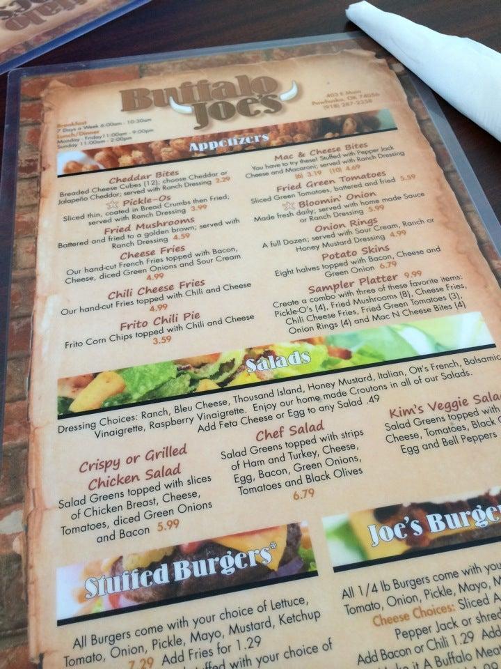 Menu at Buffalo Joe's Drive In restaurant, Pawhuska