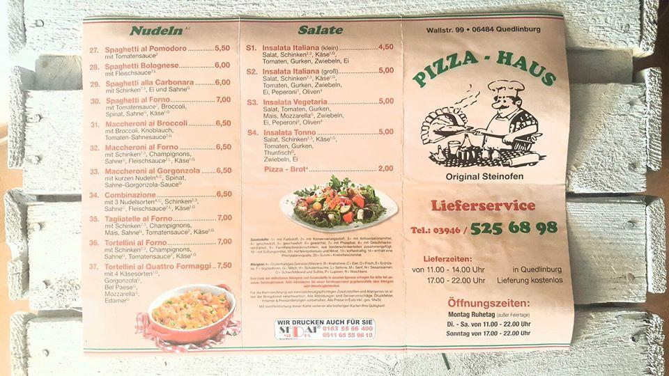 Speisekarte von Pizza Haus, Quedlinburg
