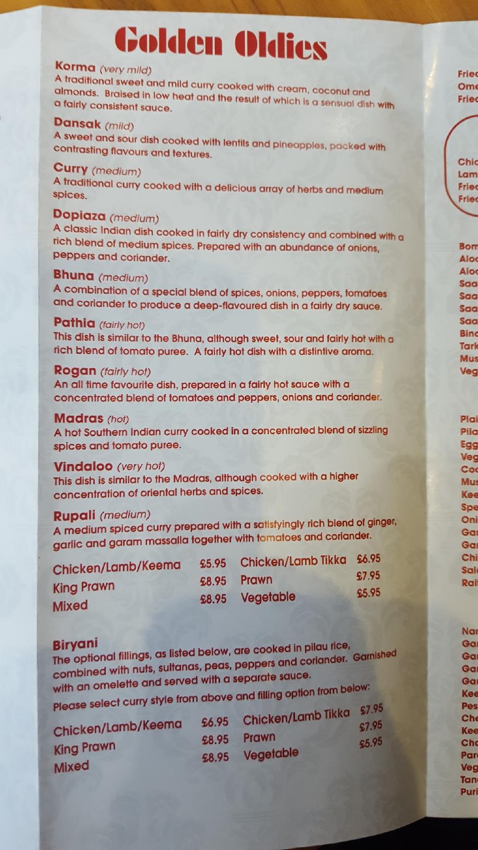 Menu at Paanshee Restaurant, Prestatyn