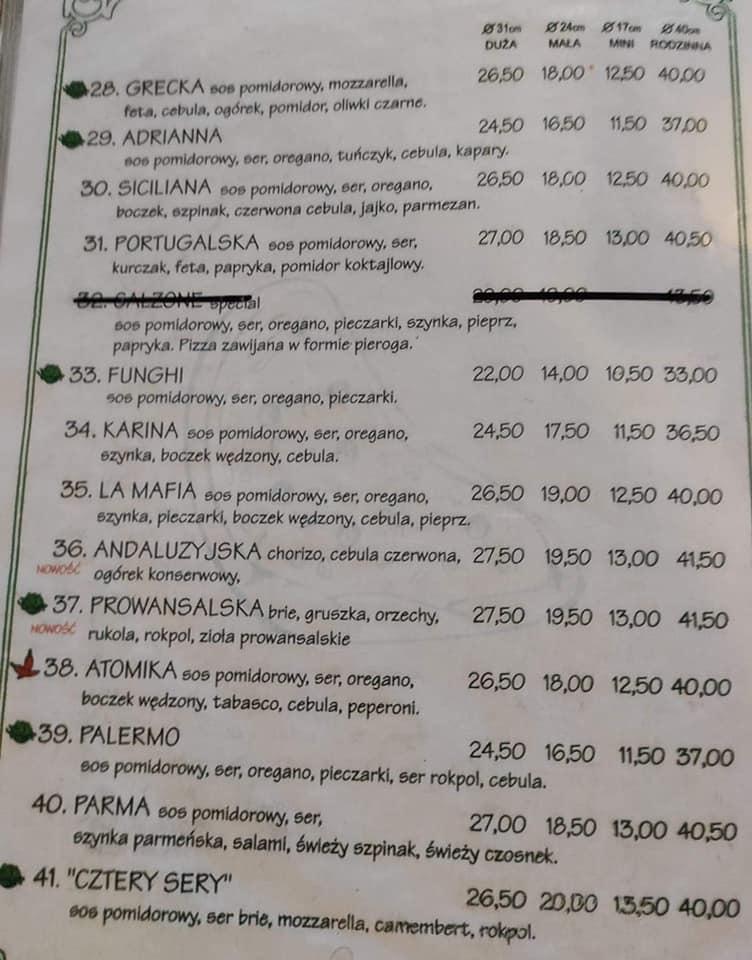 Menu at Pico Bello pizzeria, Wolsztyn