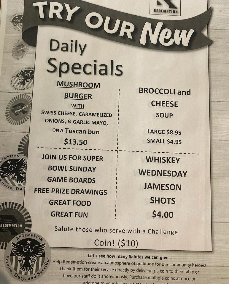 Menu at Redemption Bar & Grill, Herriman
