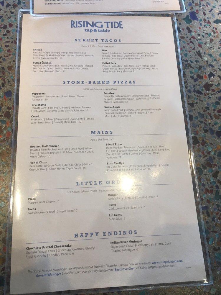Menu at Rising Tide Tap & Table pub & bar, Cape Canaveral
