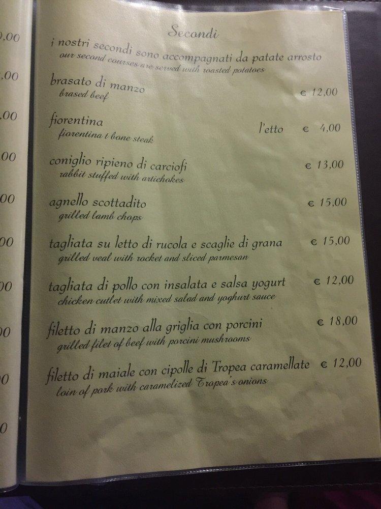 Menu at La Piccarda pizzeria, Siena