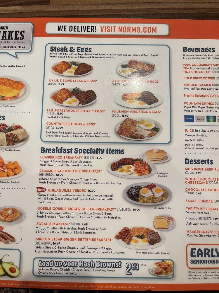 Menu at NORMS Restaurant, Rialto, W Renaissance Pkwy