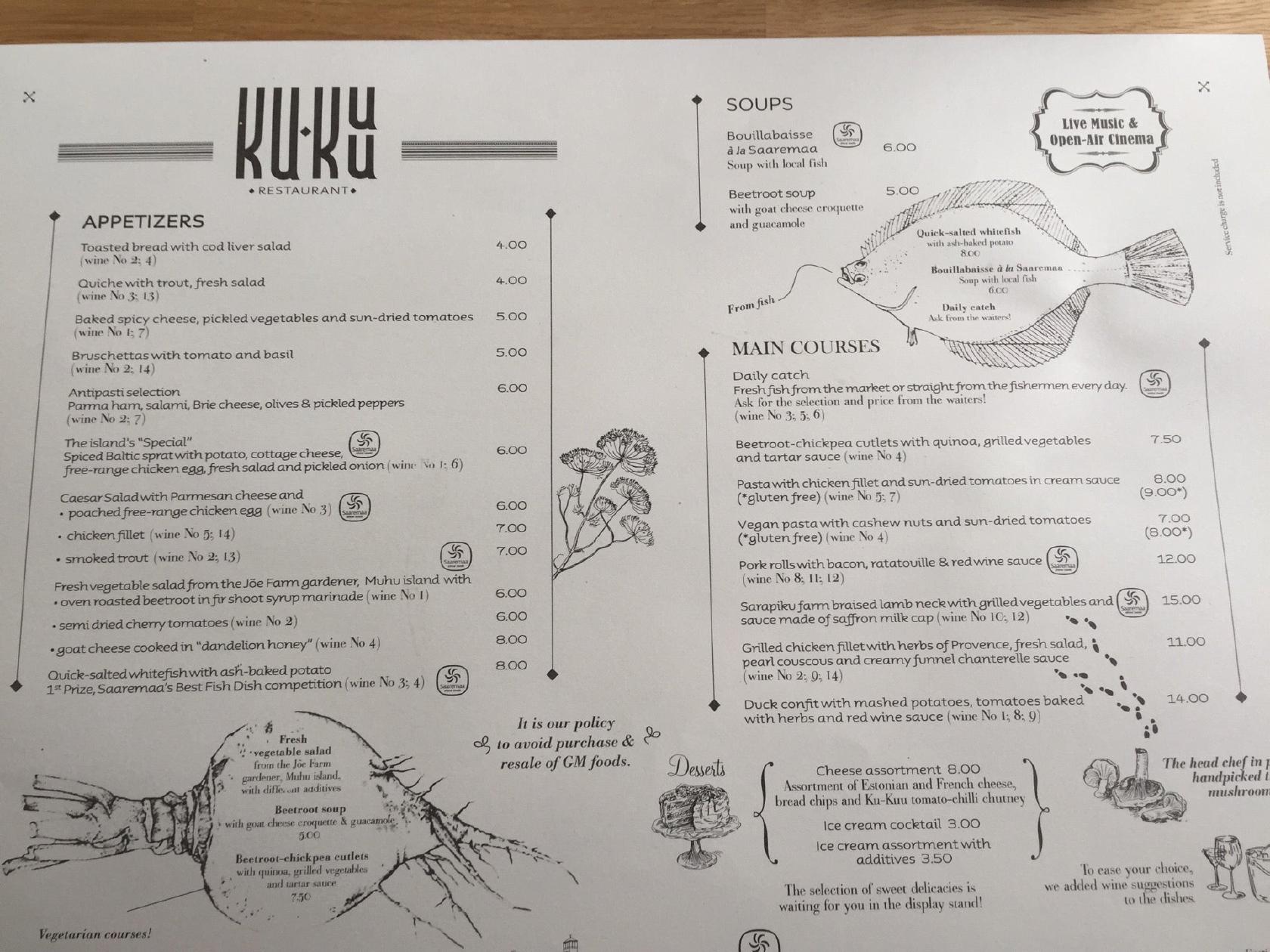 Speisekarte von Restoran Ku-Kuu restaurant, Arensburg