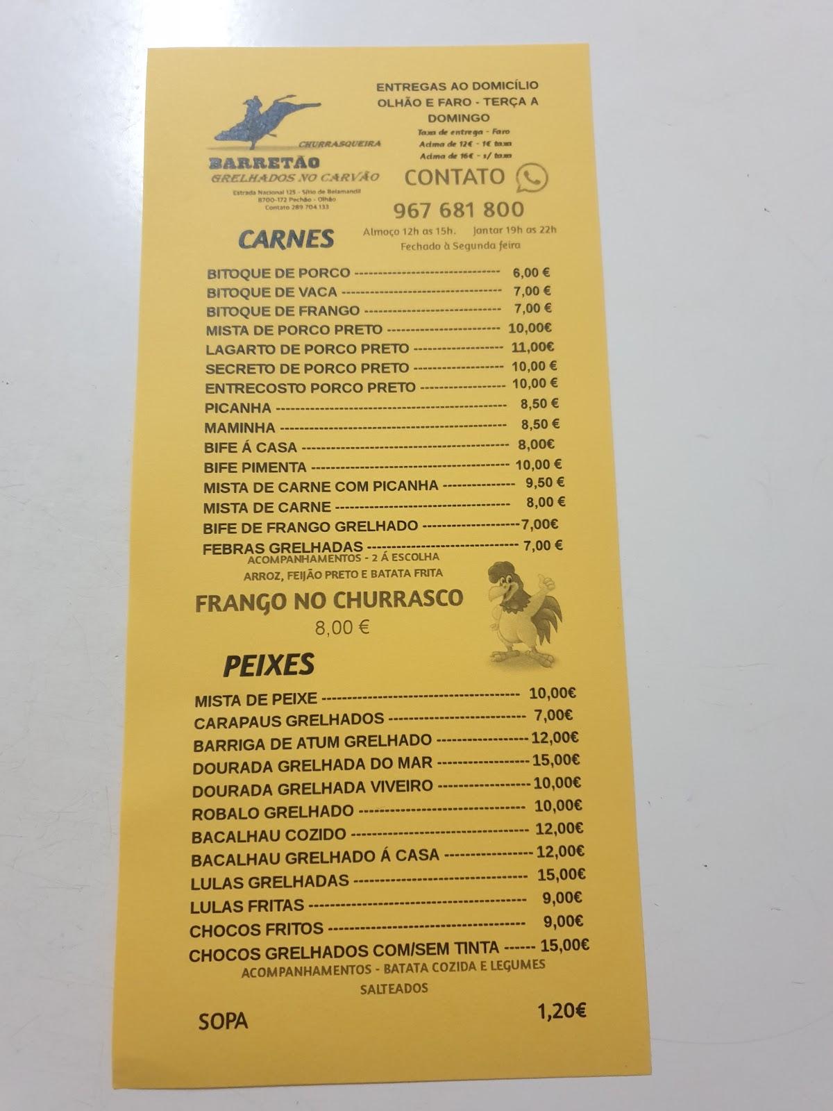 Menu at Barretão, Olhão, N125 594A