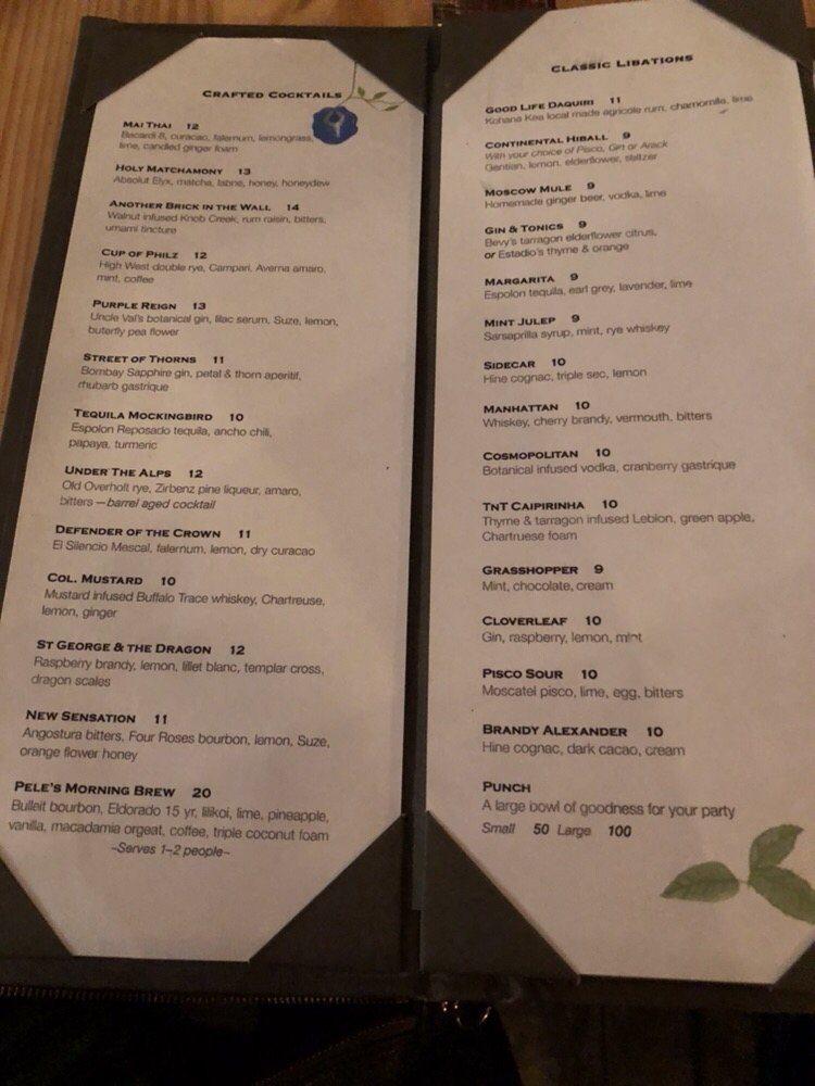 Menu at Bevy pub & bar, Honolulu