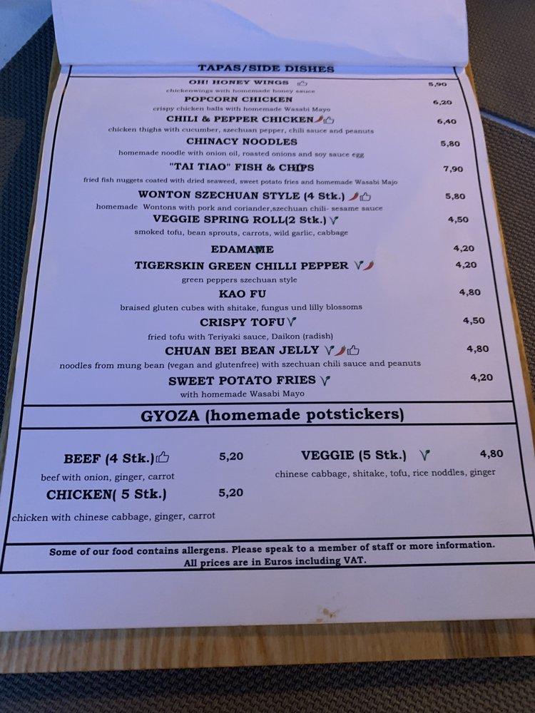Menu at Chinacy restaurant, Vienna