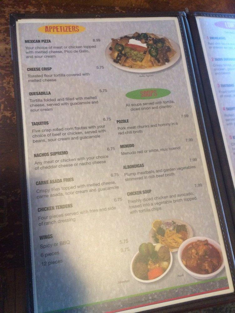 Menu at El Sarape Restaurant, Parker