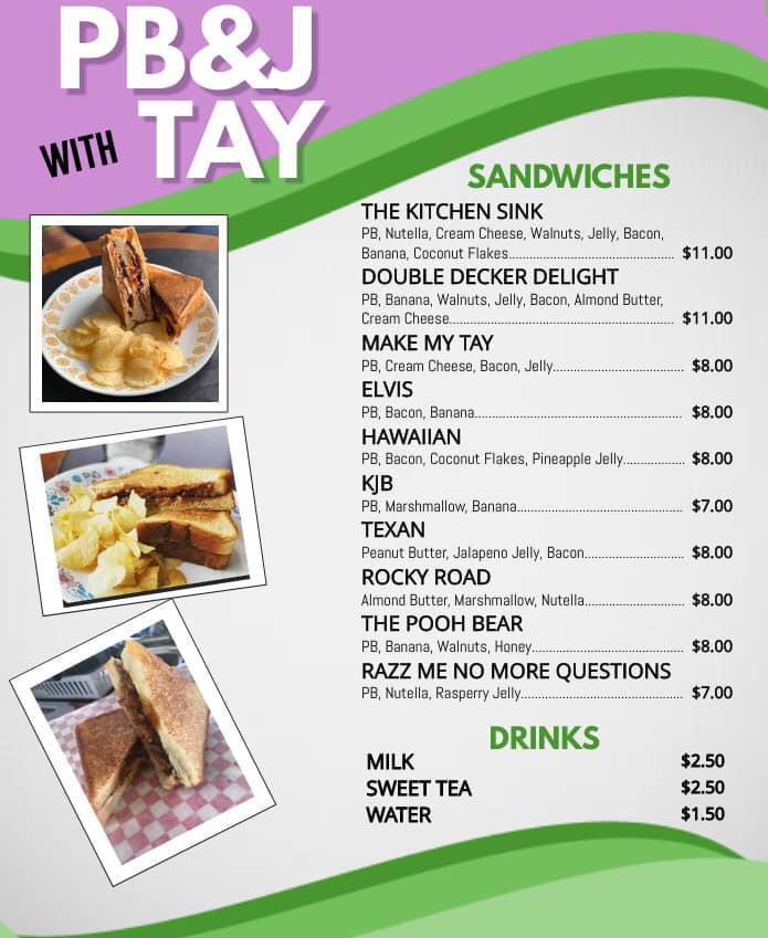 Menu at PB&J with Tay desserts, San Antonio