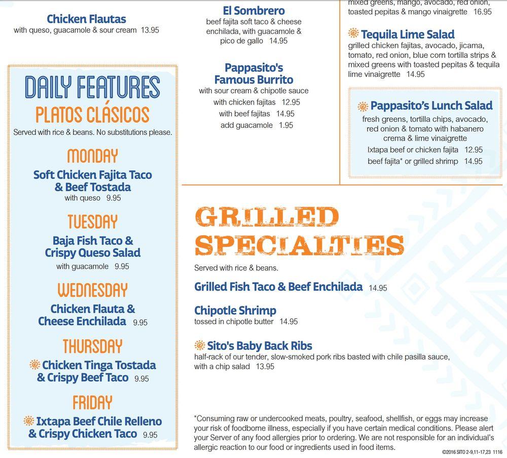 Menu at Pappasito's Cantina restaurant, Marietta, Windy Hill Rd SE