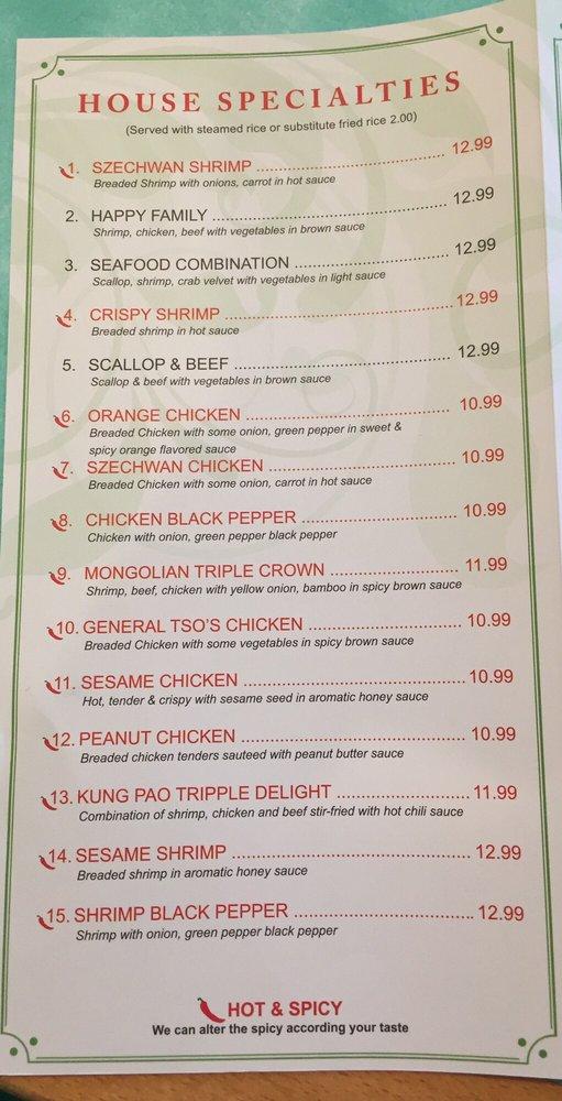 Menu at Sam's Chinese Kitchen restaurant, Clarion