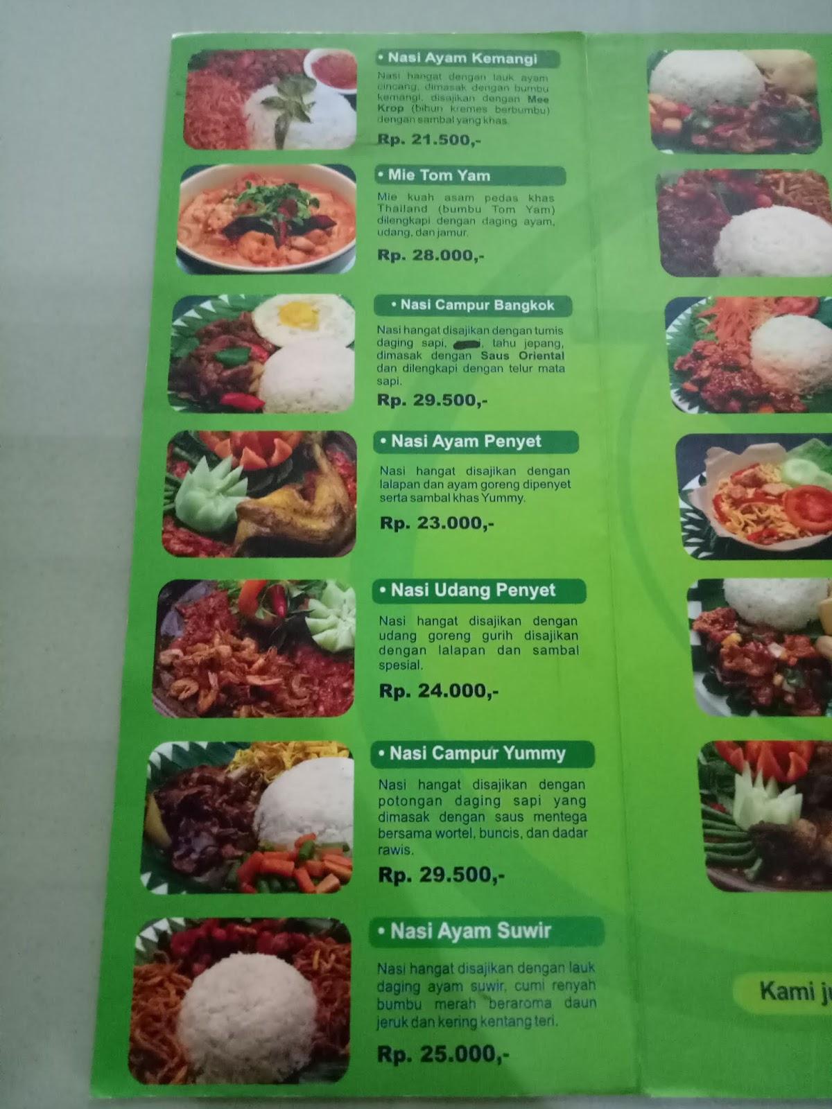 Menu at Yummy Resto restaurant, Surabaya, Jl. Manyar Kertoarjo IV No.29