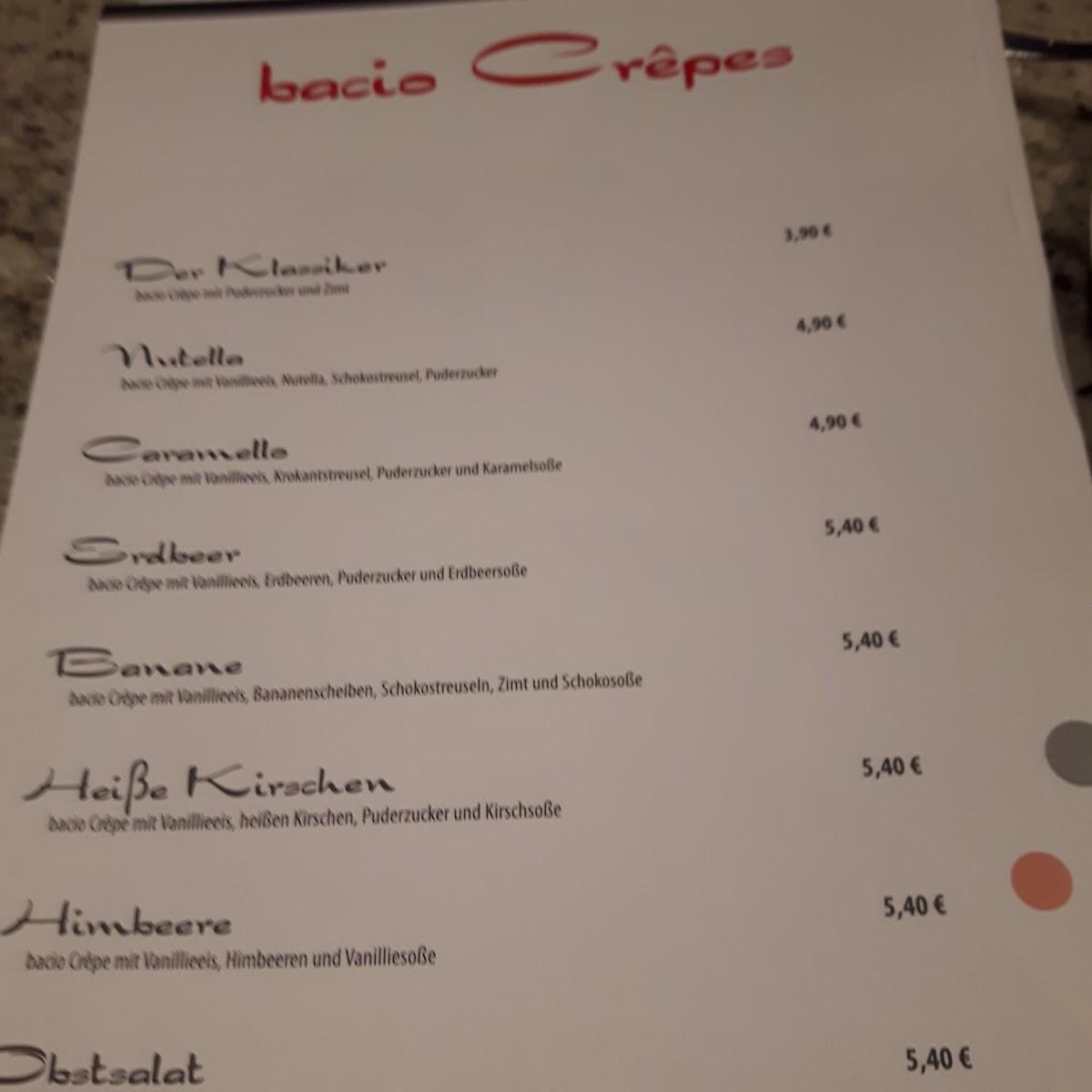 Speisekarte von Bacio Eiscafé cafe, Braunschweig