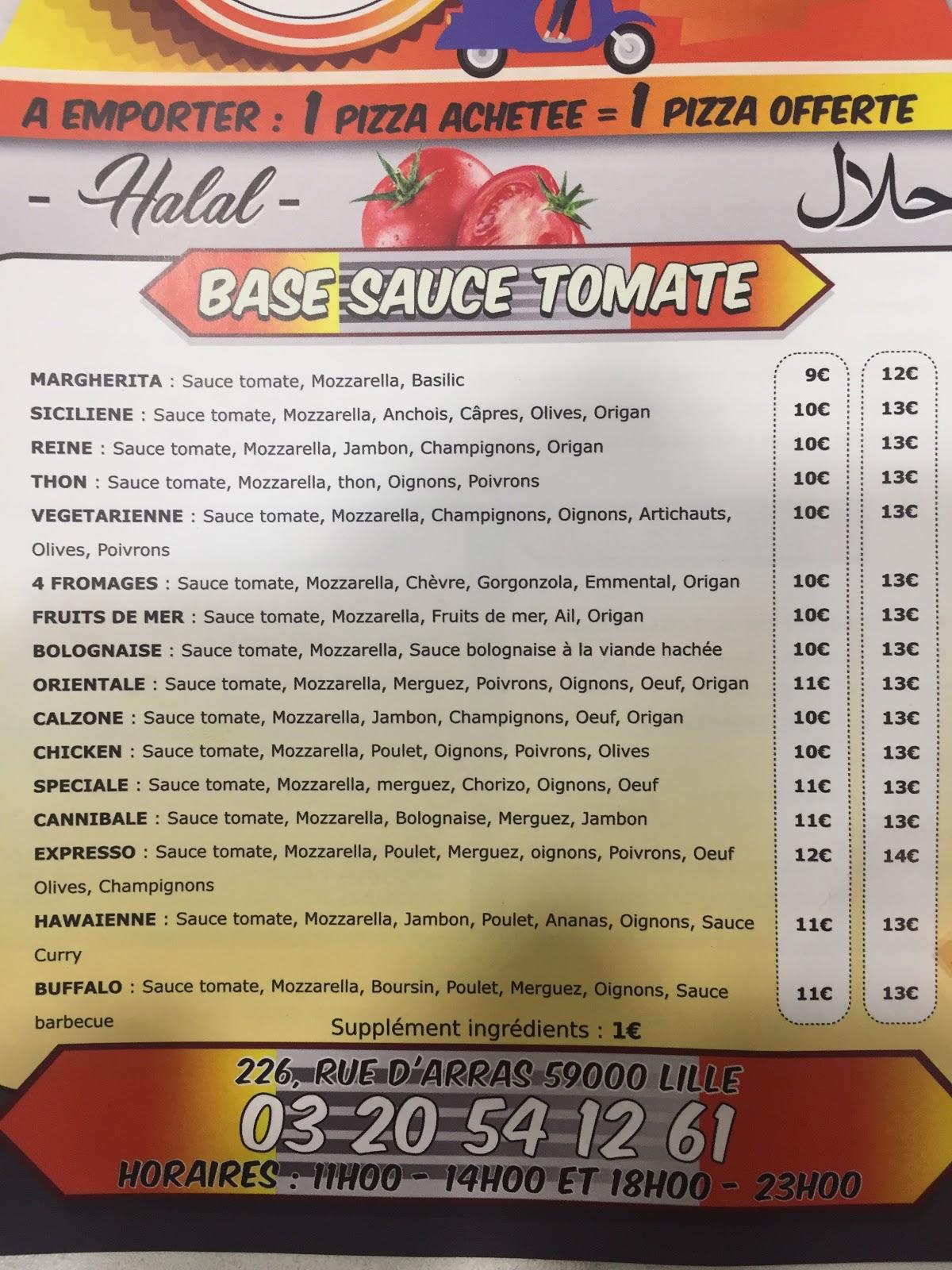 Menu at Expresso Pizza pizzeria, Lille, 17 Rue Baggio