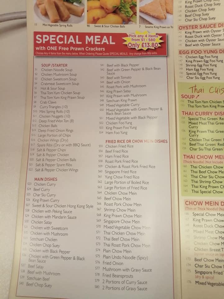 Menu at Goldenbull Chinese Takeaway restaurant, Glasgow